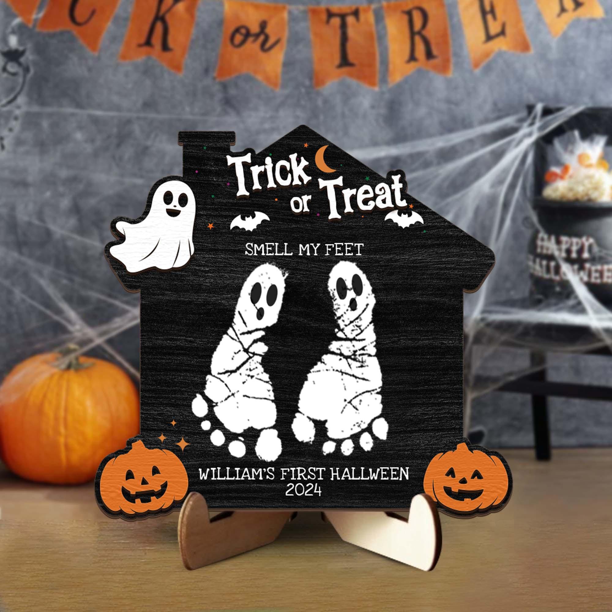 Custom DIY Halloween Footprint Sign, Baby’s First Halloween Footprint ...