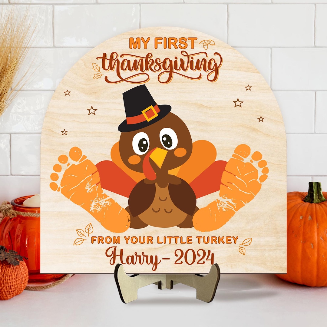Custom Baby’s First Thanksgiving Footprint Sign, DIY First Thanksgiving ...