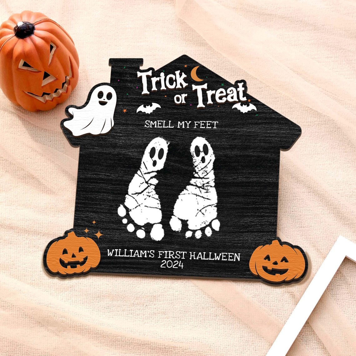 Custom DIY Halloween Footprint Sign, Babys First Halloween Footprint ...
