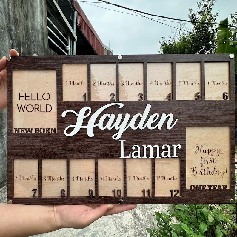 Personalized Baby First Year Photo Board, Baby Picture Frame, Newborn ...