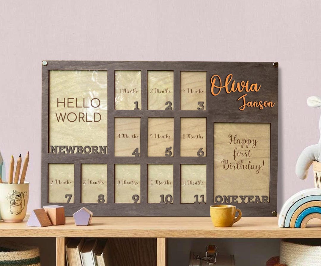 Baby First Year Picture Frame, Newborn to One Year Photo Frame, Baby ...