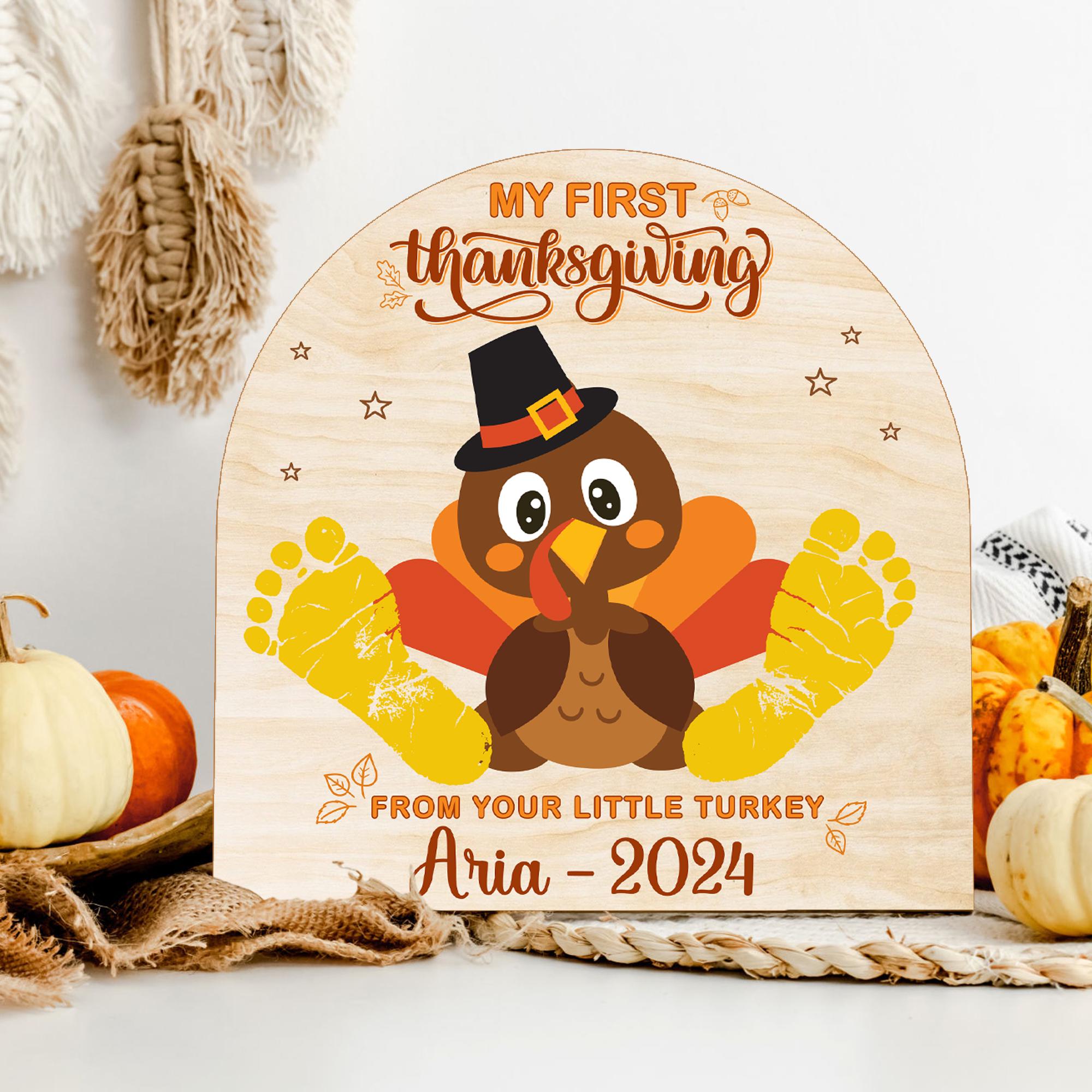Custom Baby’s First Thanksgiving Footprint Sign, DIY First Thanksgiving ...