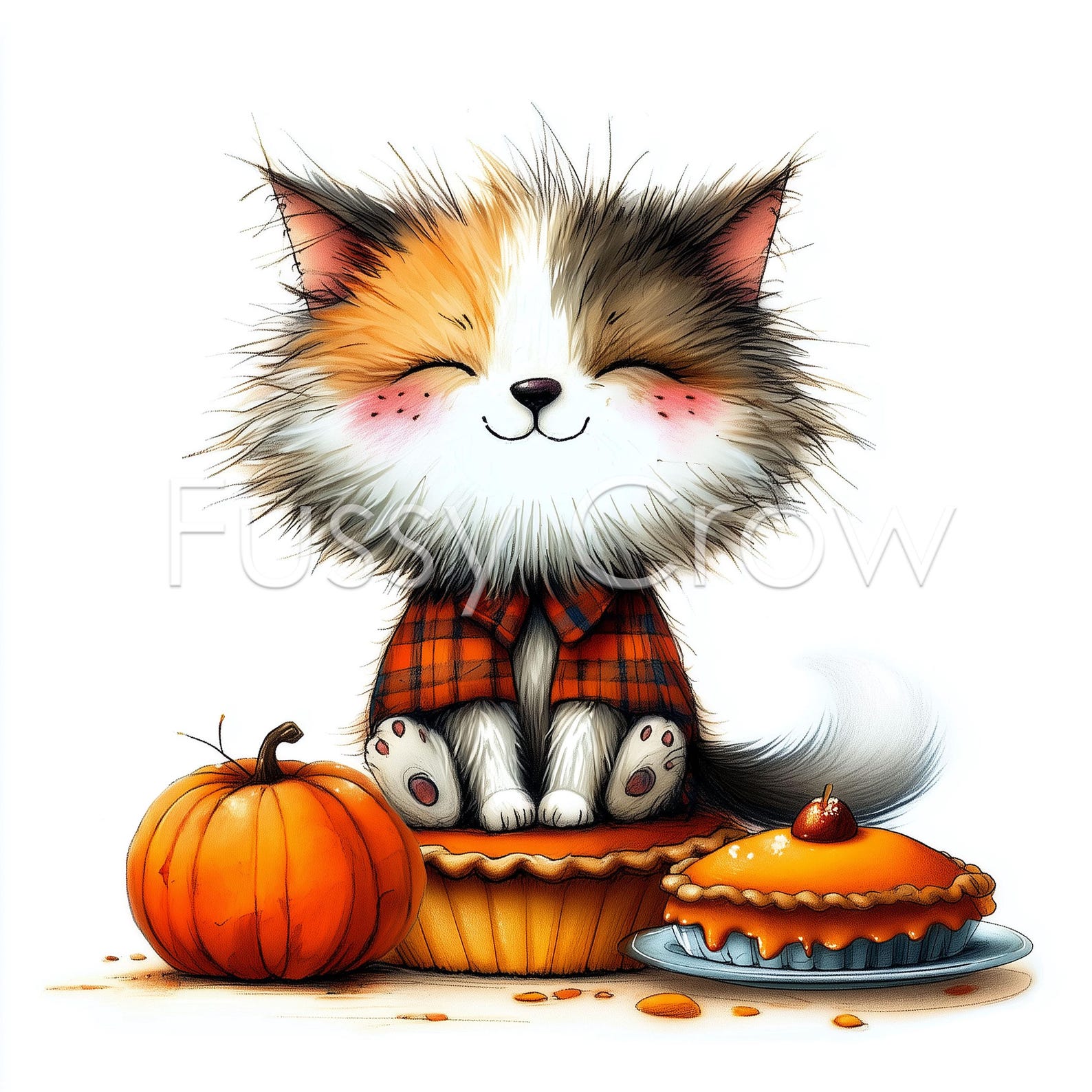 Quirky Cat Pumpkin Clipart, 10 High Quality Watercolour Autumn ...