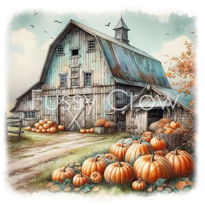 Autumn Farmhouse Clipart 10 High Quality Jpgs, Watercolour Rustic Fall ...