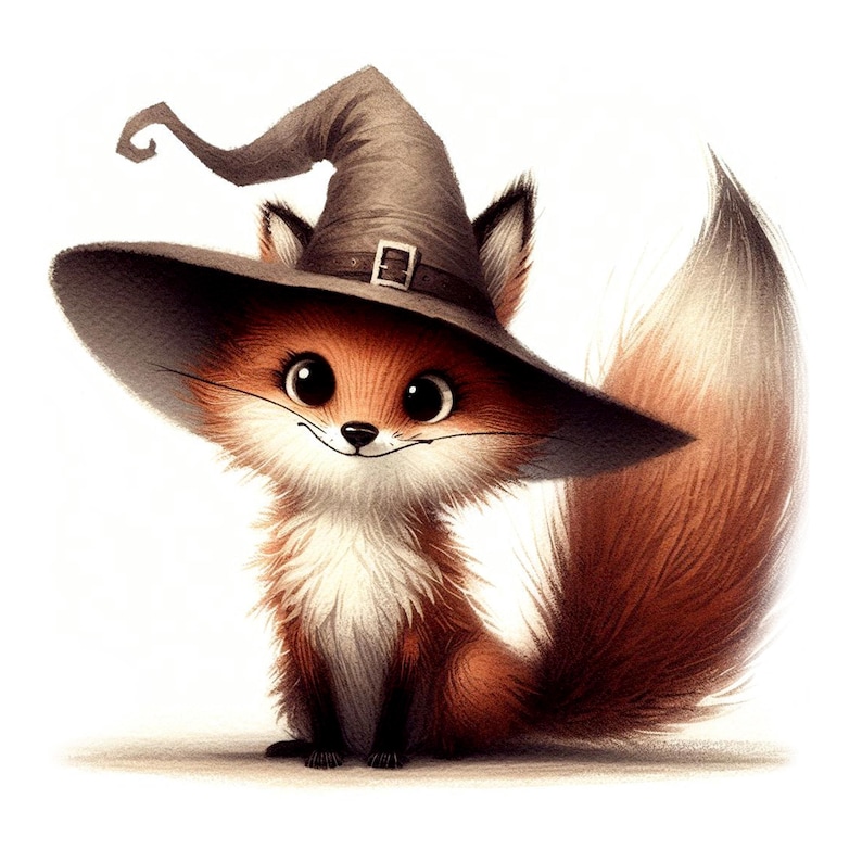 Halloween Fox Clipart, 12 High Quality Watercolour Whimsical Witch Hat ...
