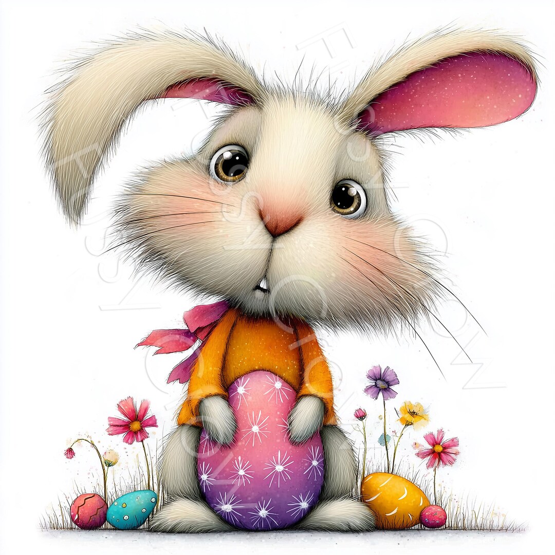 Bunny and Easter Egg Clip Art, Watercolour Spring Rabbit Graphics, 10 ...