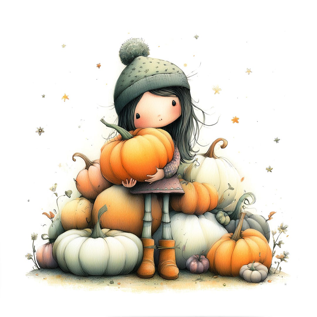 Pumpkin Kid Clipart, 12 High Quality Watercolour Cute Autumn Harvest ...