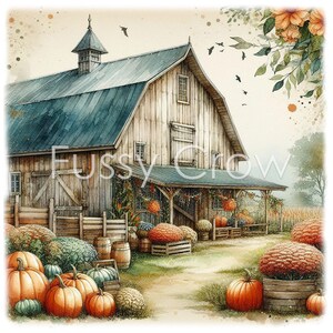Autumn Farmhouse Clipart 10 High Quality Jpgs, Watercolour Rustic Fall ...