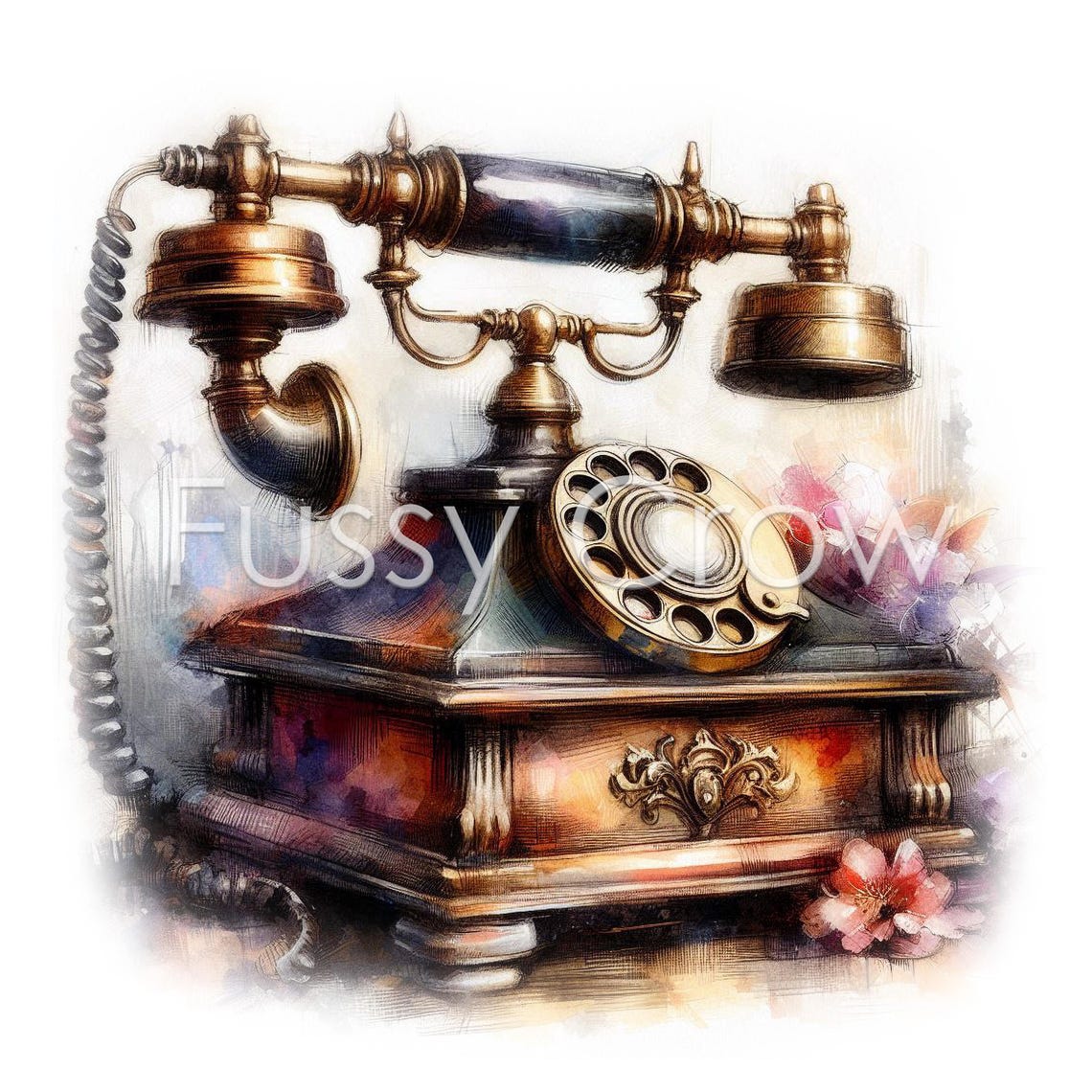 Vintage Telephone Clipart, 10 High Quality Jpgs, Watercolour Antique ...
