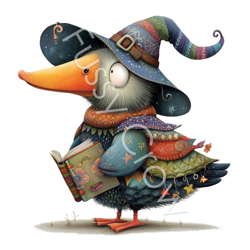 Quirky Witch Duck Clipart, 12 High Quality Watercolour Whimsical ...