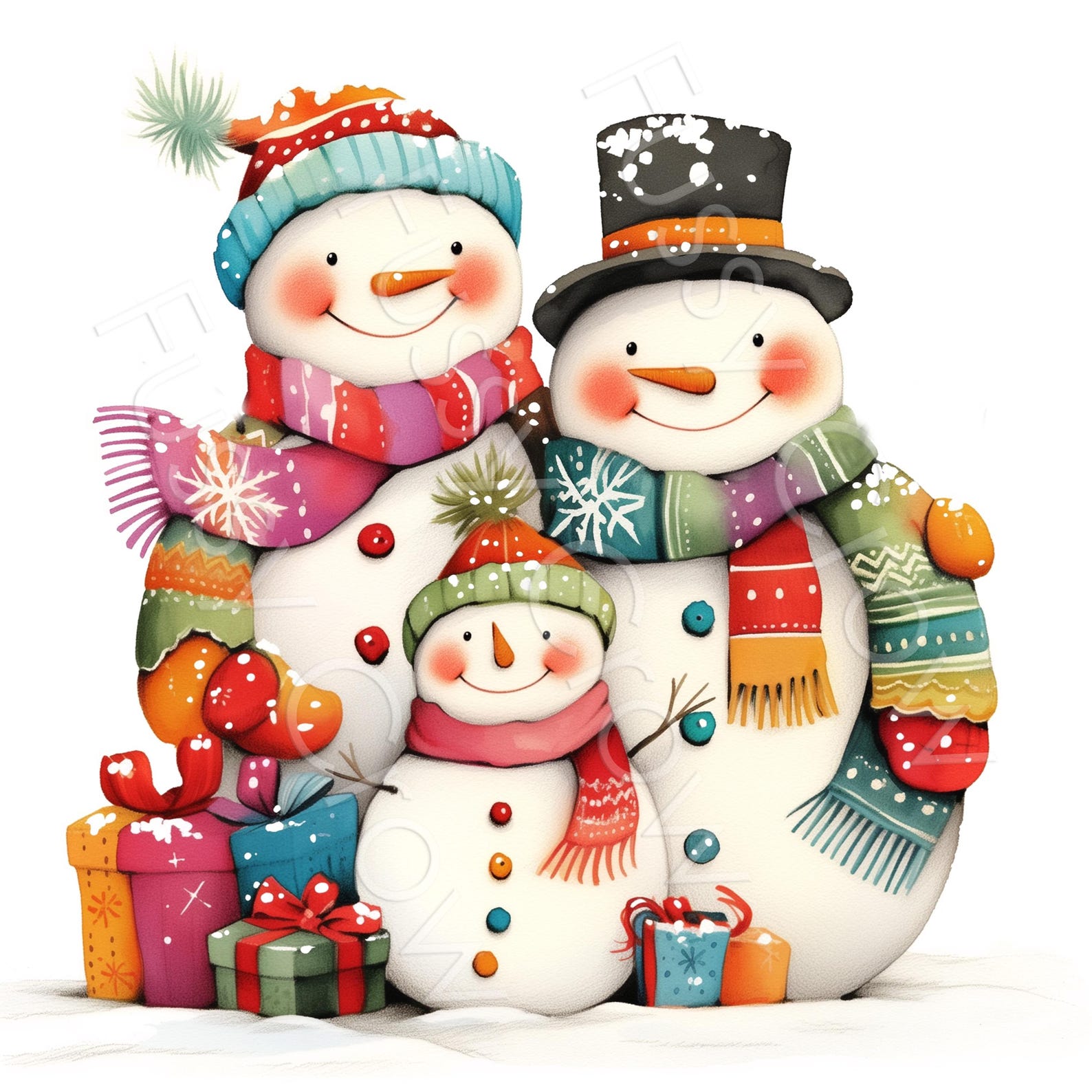 Snowman Family Watercolour Clip Art, Whimsical Holiday Crafting, 10 ...
