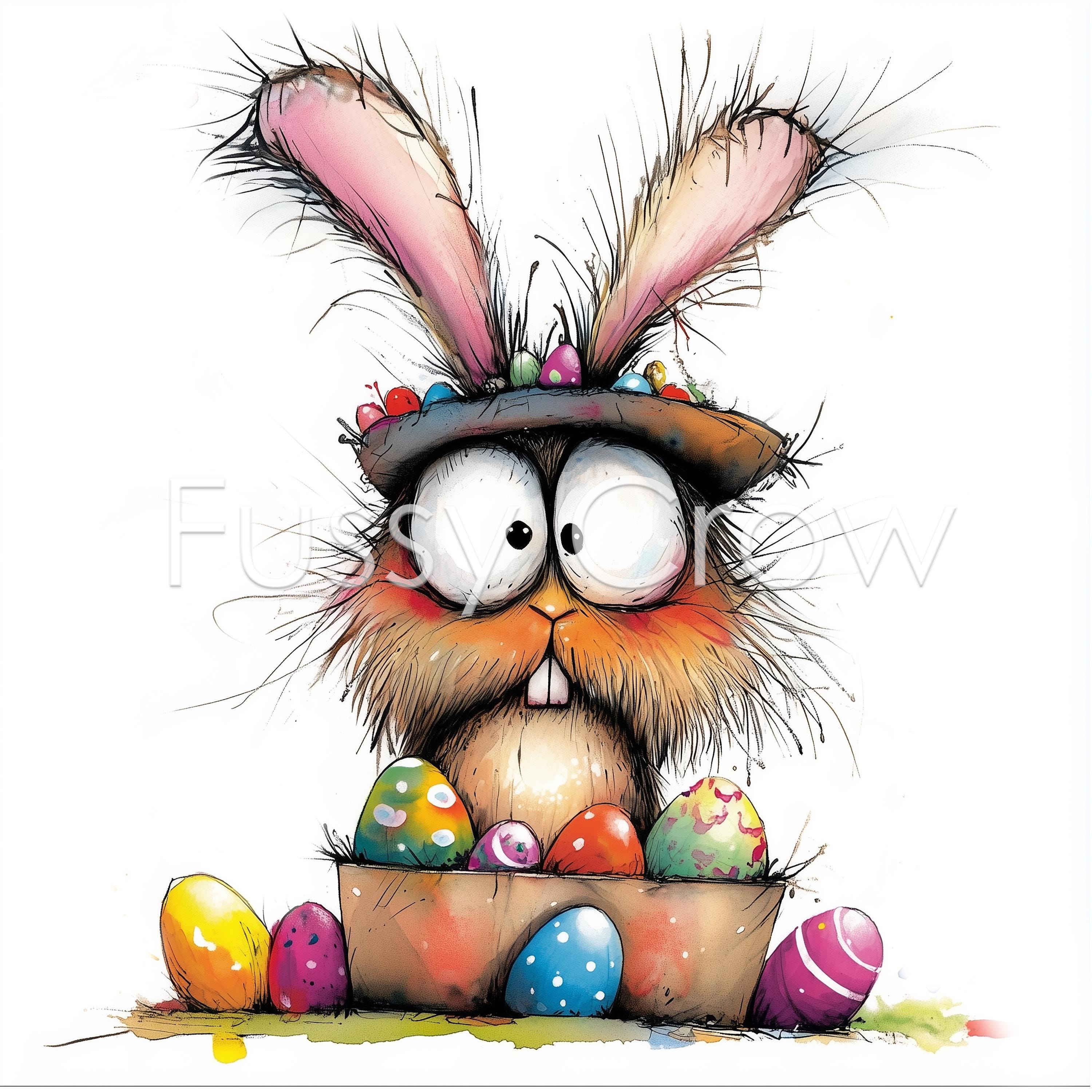 Funny Easter Bunny Clipart, 15 High Quality Jpgs, Watercolour Quirky ...