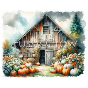 Autumn Farmhouse Clipart 10 High Quality Jpgs, Watercolour Rustic Fall ...