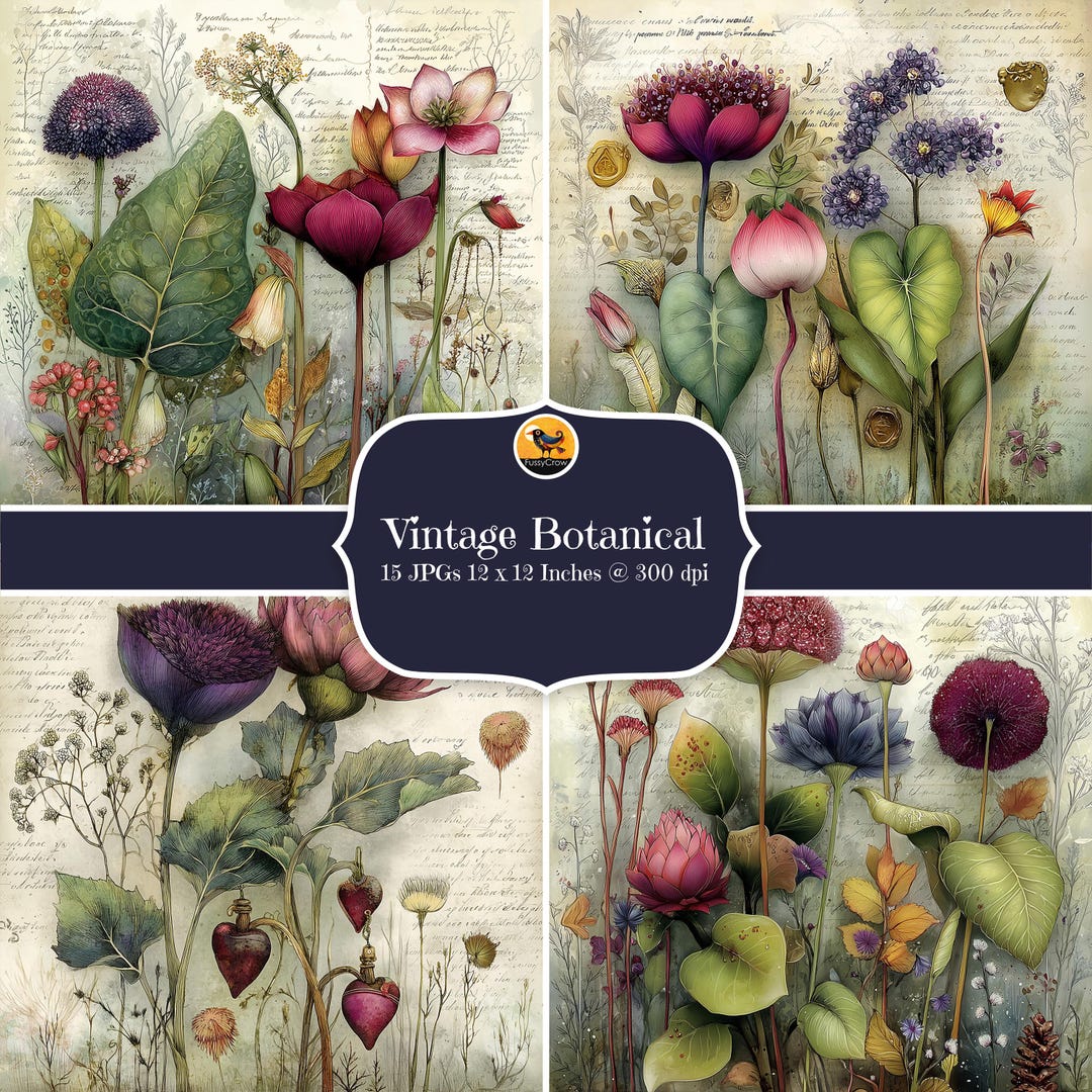Botanical Digital Papers, Watercolour Floral Printable Backgrounds, 15 ...