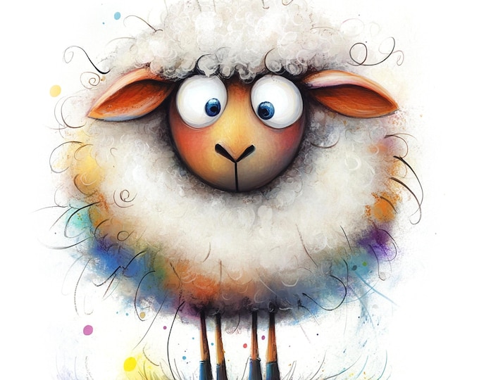 Funny Sheep Clipart, Cute Watercolor Quirky Farm Animal, PNG Digital ...