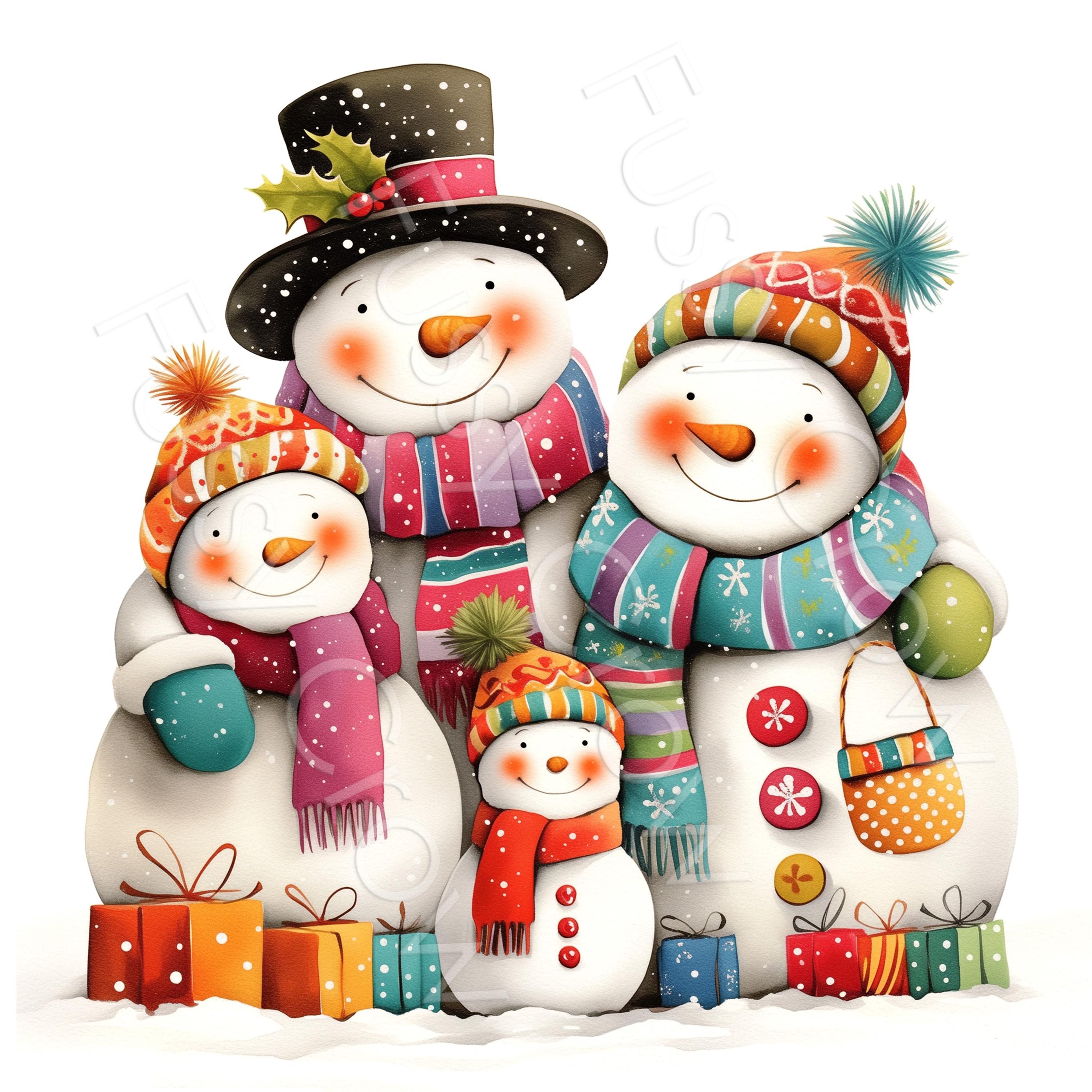 Snowman Family Watercolour Clip Art, Whimsical Holiday Crafting, 10 ...