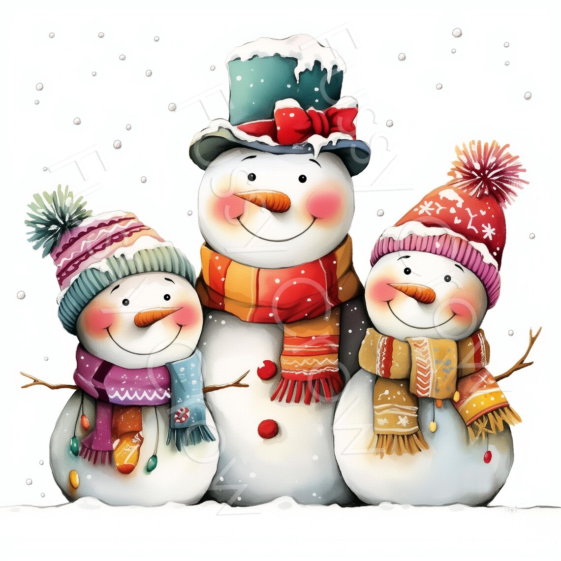 Snowman Family Watercolour Clip Art, Whimsical Holiday Crafting, 10 ...