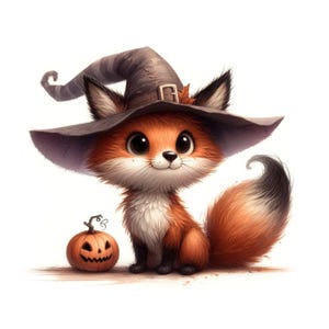Halloween Fox Clipart, 12 High Quality Watercolour Whimsical Witch Hat ...