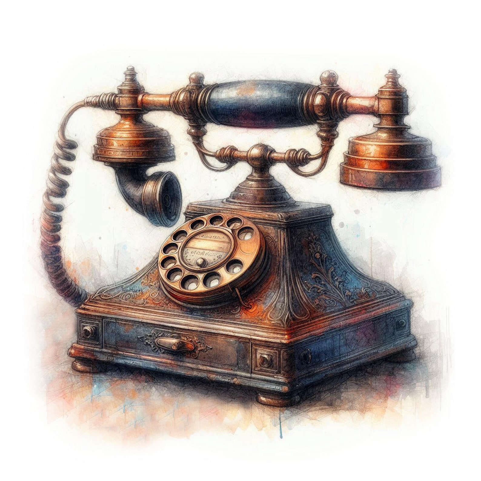 Vintage Telephone Clipart, 10 High Quality Jpgs, Watercolour Antique ...