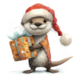 Christmas Otter Clip Art, Watercolour Quirky Animal, 10 Jpgs, Digital ...