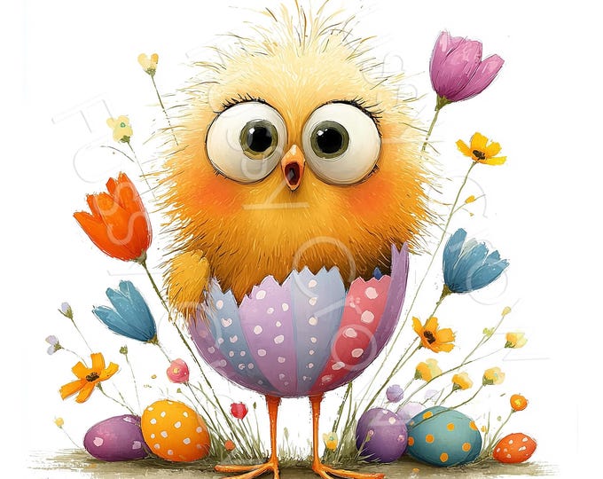 10 Quirky Easter Chick Clip Art, Watercolor Clipart JPG, Junk Journal ...