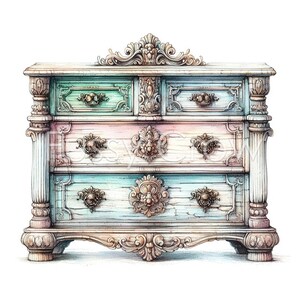 Vintage Dresser Clipart, 15 Jpgs, Shabby Chic Furniture Ephemera, Card ...