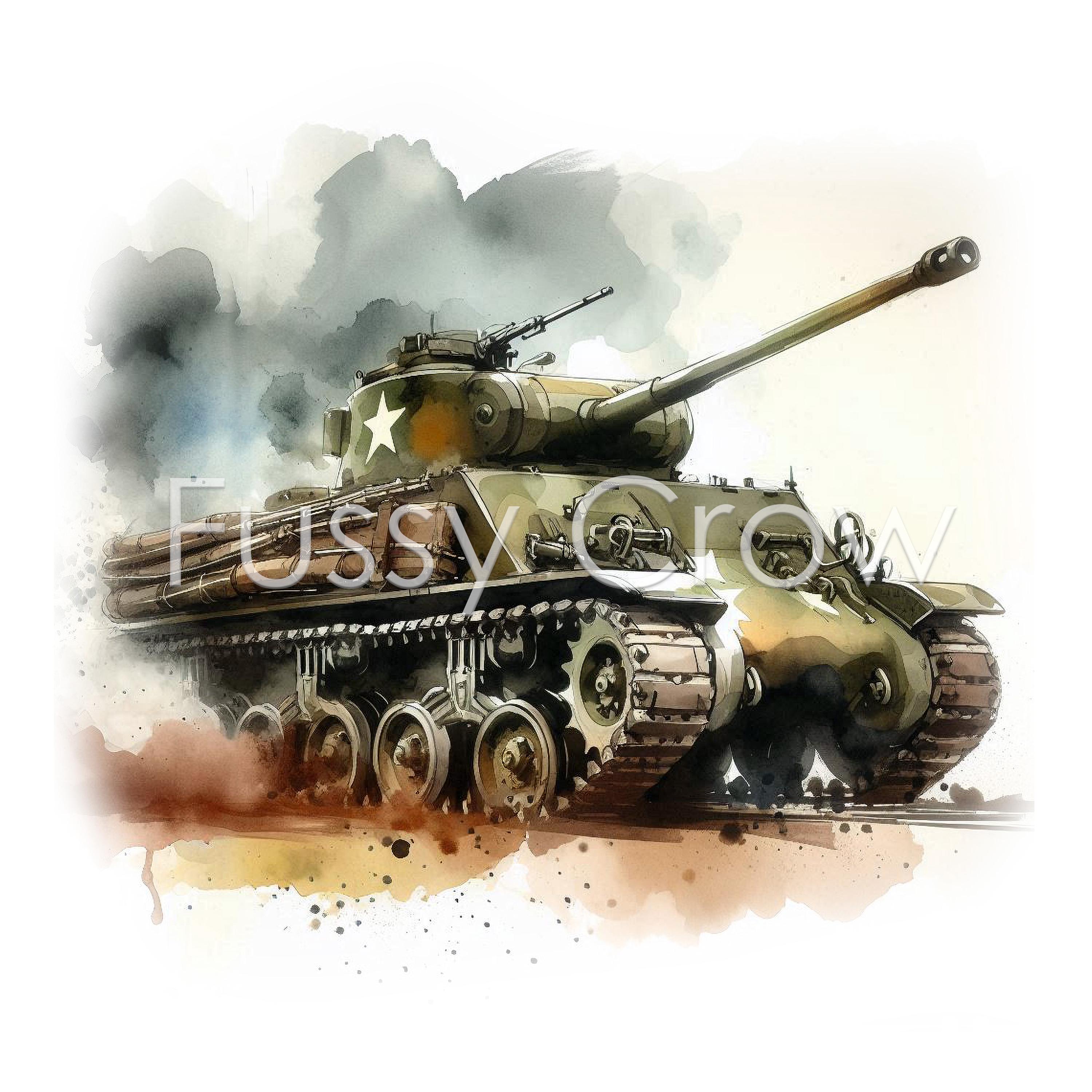 WW2 Tank Clipart, 10 High Quality Jpgs, Watercolour Military Vehicle ...
