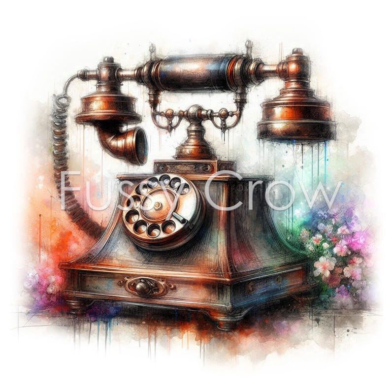 Vintage Telephone Clipart, 10 High Quality Jpgs, Watercolour Antique ...