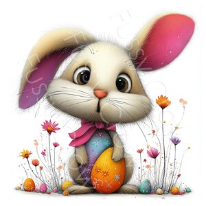 Bunny and Easter Egg Clip Art, Watercolour Spring Rabbit Graphics, 10 ...