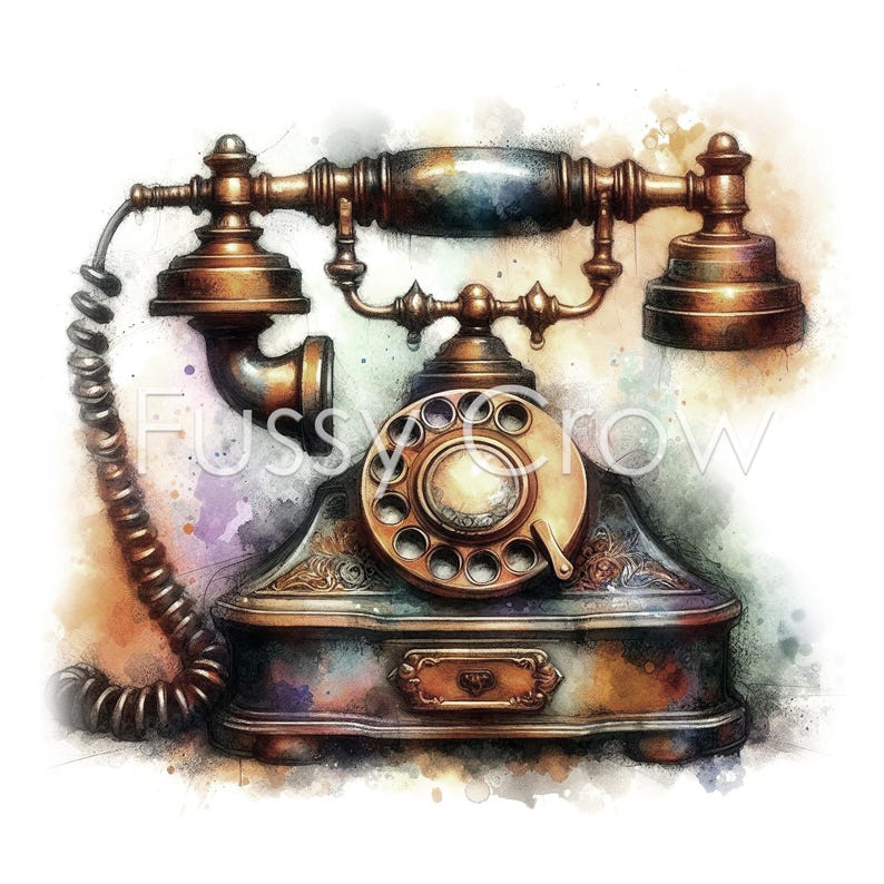 Vintage Telephone Clipart, 10 High Quality Jpgs, Watercolour Antique ...
