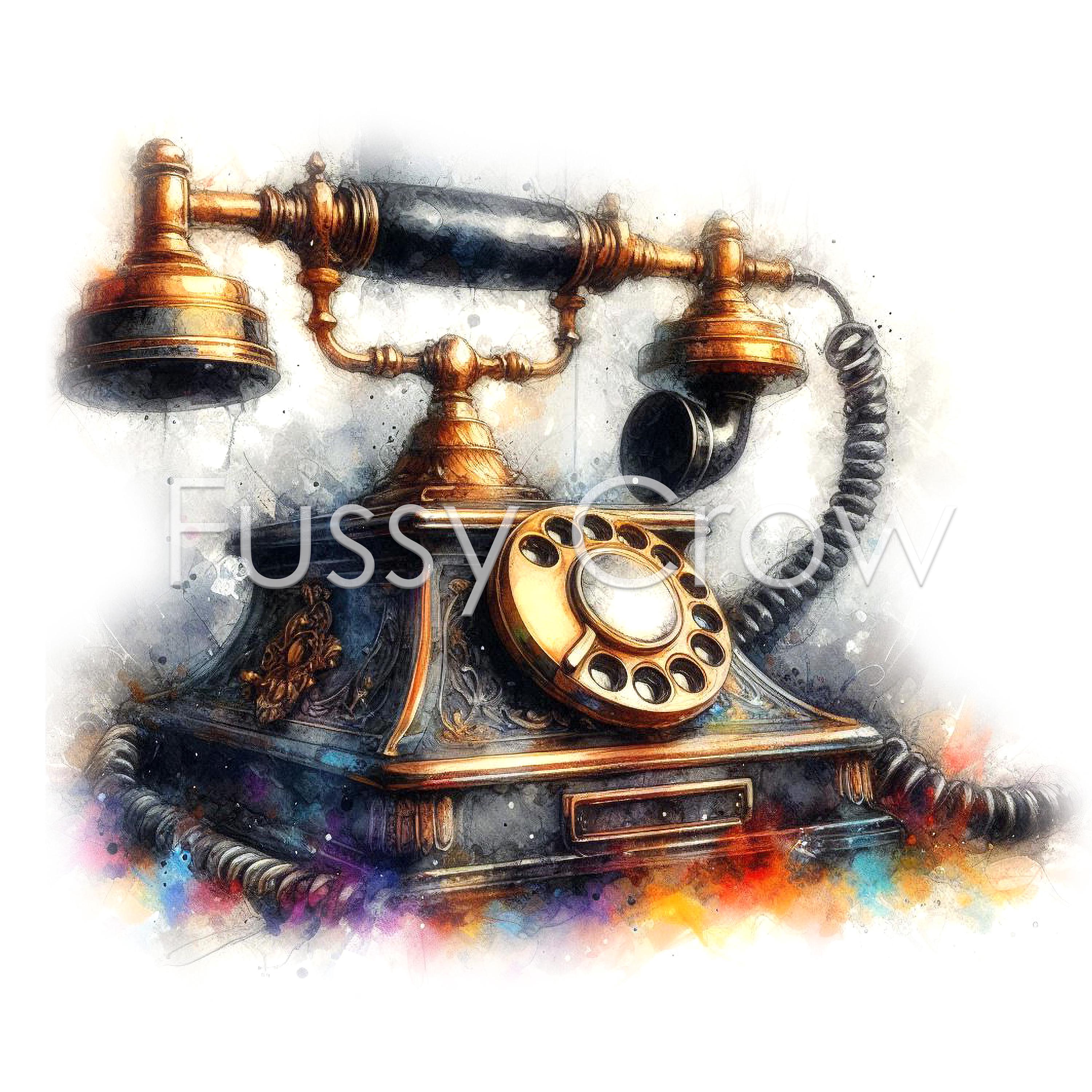 Vintage Telephone Clipart, 10 High Quality Jpgs, Watercolour Antique ...