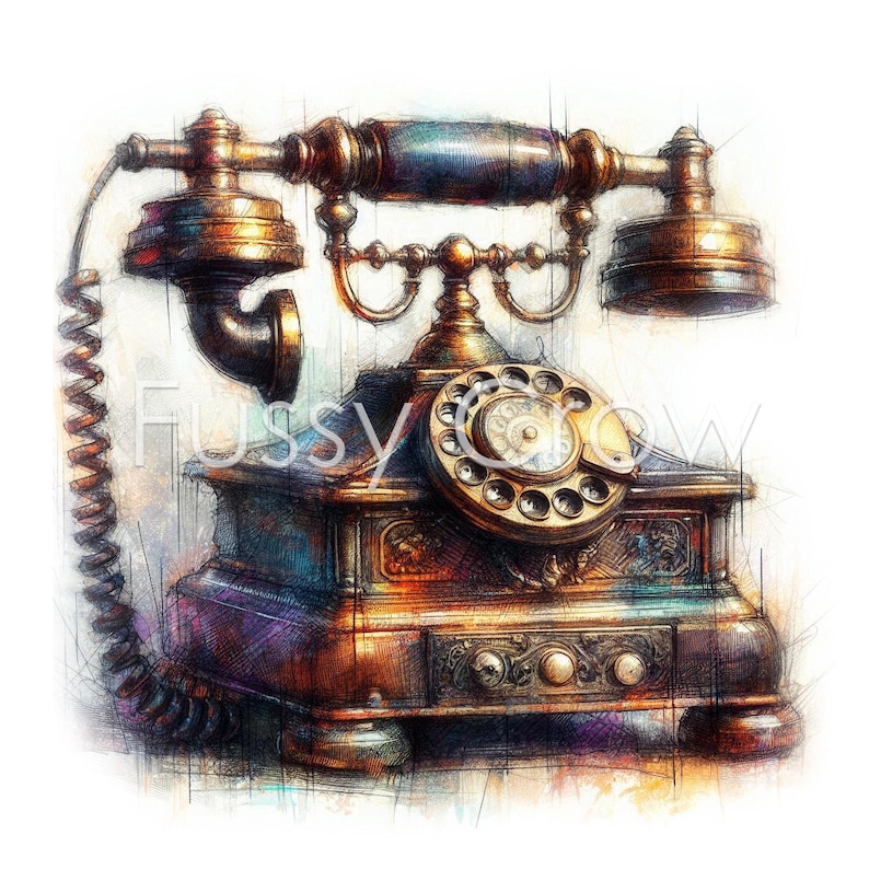 Vintage Telephone Clipart, 10 High Quality Jpgs, Watercolour Antique ...