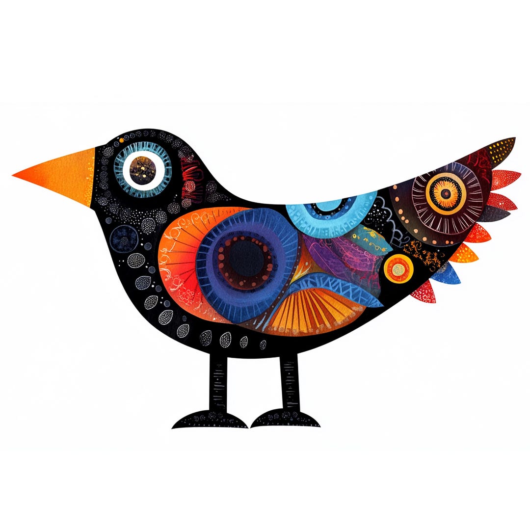 Folk Art Crow Clipart, 10 High Quality Jpgs, Watercolour Nordic Bird ...