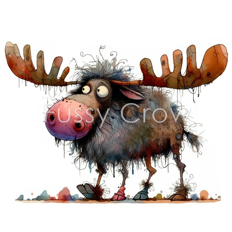 Quirky Moose Clipart, 10 High Quality Jpgs, Funny Whimsical Animal ...