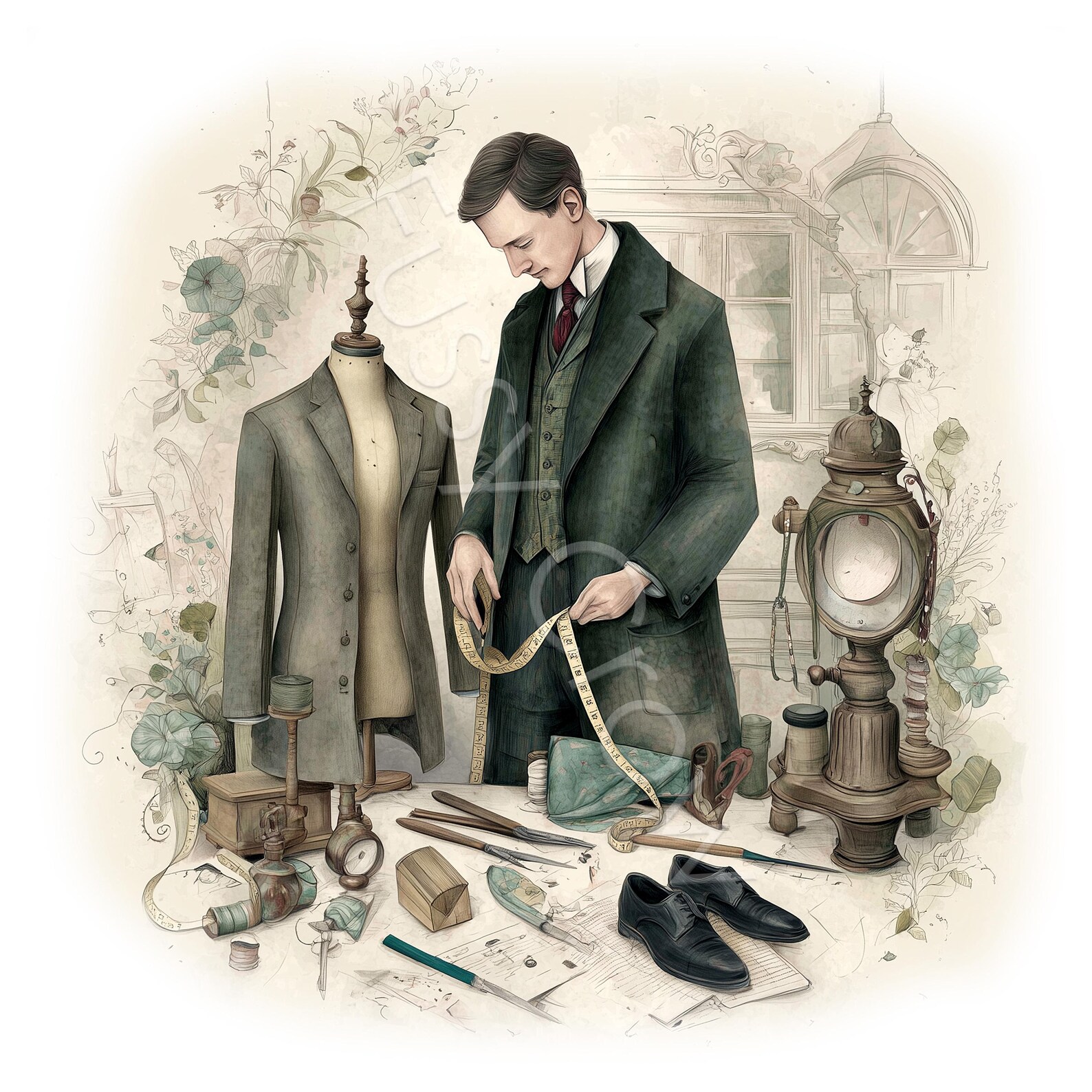 Victorian Gentleman's Tailor Clipart, 10 High Quality Watercolour ...