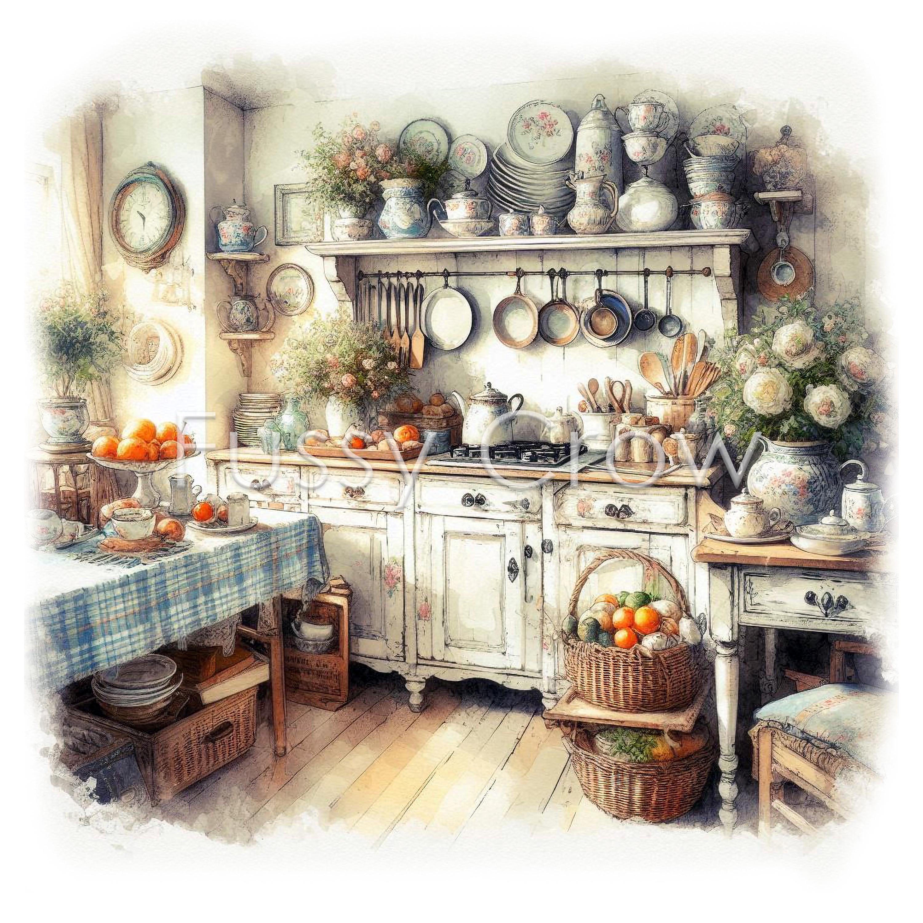 Shabby Chic Kitchen Clipart 10 High Quality Jpgs, Watercolour Country ...