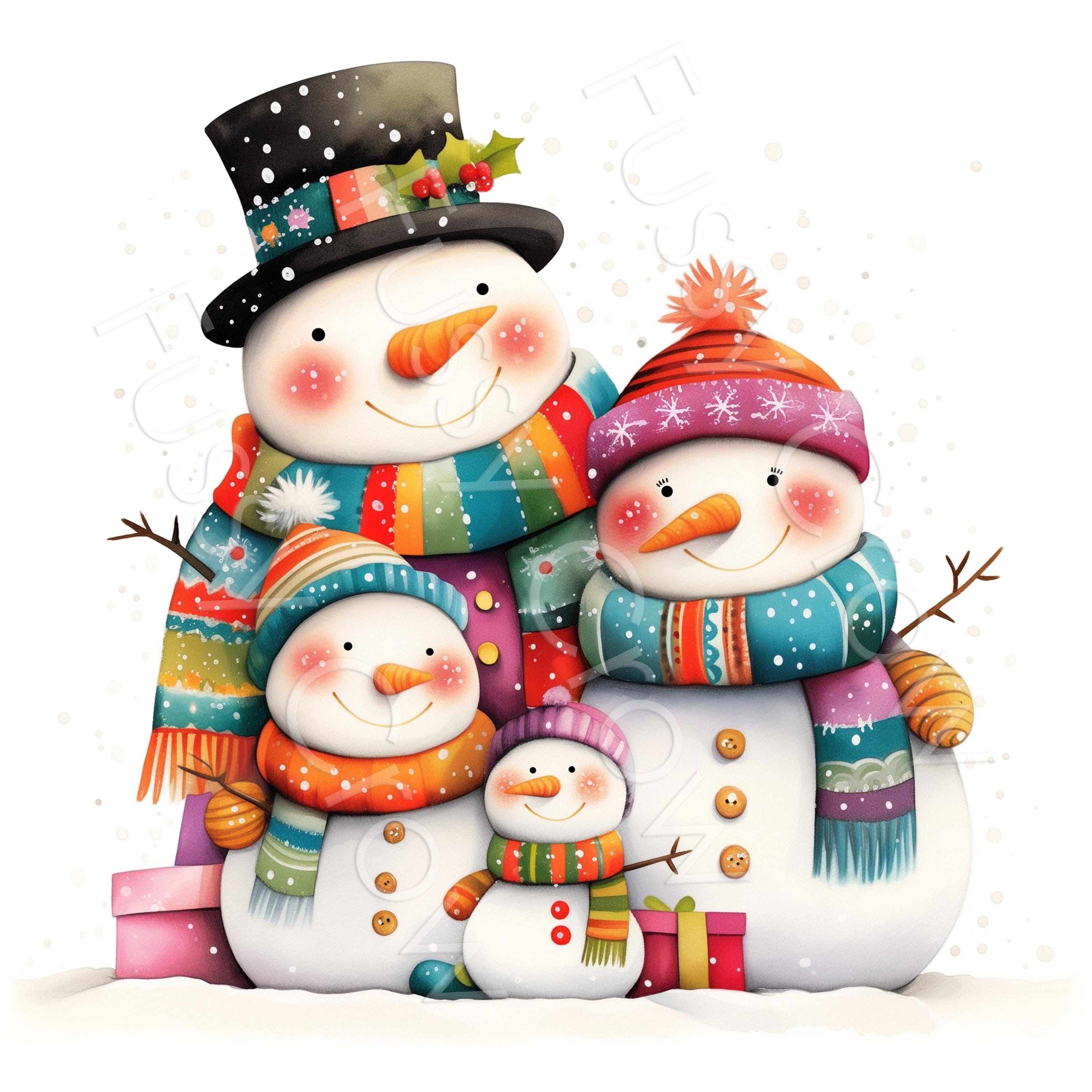 Snowman Family Watercolour Clip Art, Whimsical Holiday Crafting, 10 ...