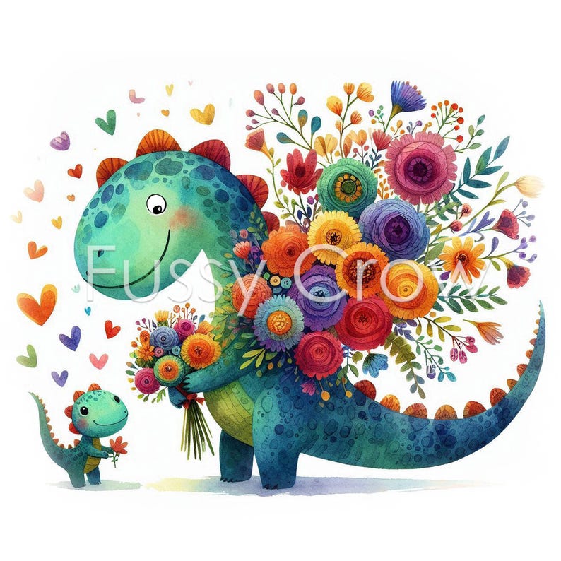 Mother & Baby Dinosaur Clipart, 10 High Quality Jpgs, Dino Love Clipart ...