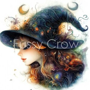 Boho Witch Clipart, 10 High Quality Jpgs, Watercolour Fantasy Fall ...