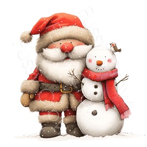 Santa Claus & Snowman Clip Art, Watercolour Christmas Graphics 10 Jpgs ...