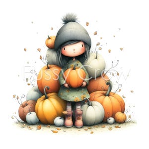 Pumpkin Kid Clipart, 12 High Quality Watercolour Cute Autumn Harvest ...