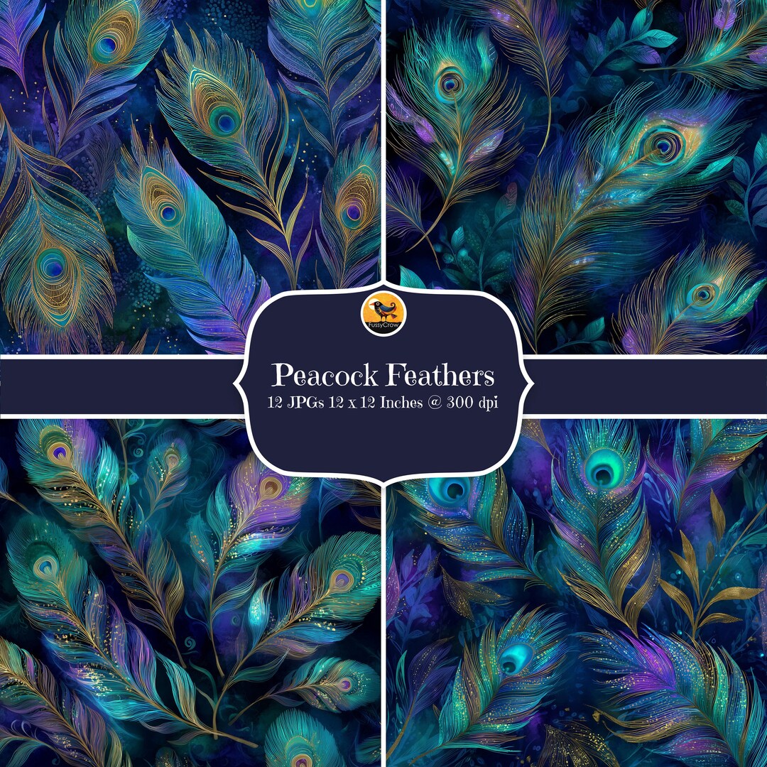 Peacock Feathers Digital Papers, Watercolour Patterned Printable ...