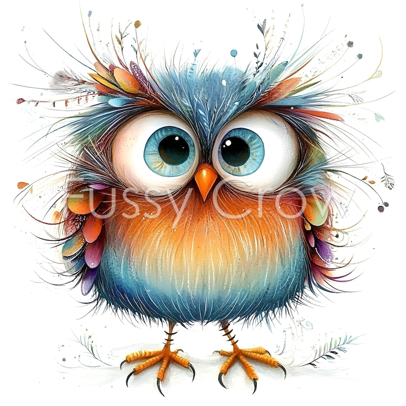 Scruffy Owls Clipart, 12 High Quality Jpgs, Quirky Owl Images, Cute ...