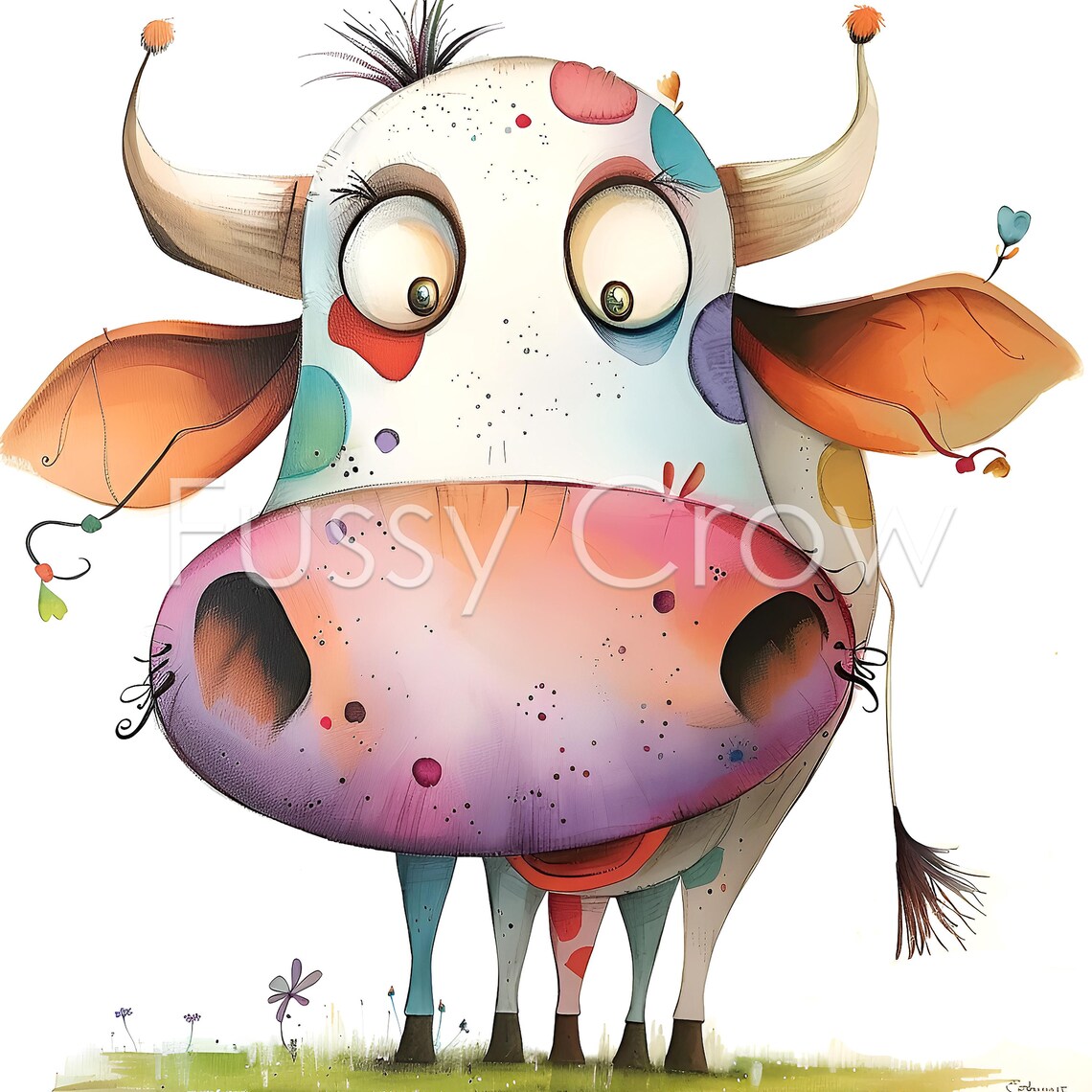 Funny Cow Clipart, 12 High Quality Jpgs, Watercolour Quirky Cow Art ...