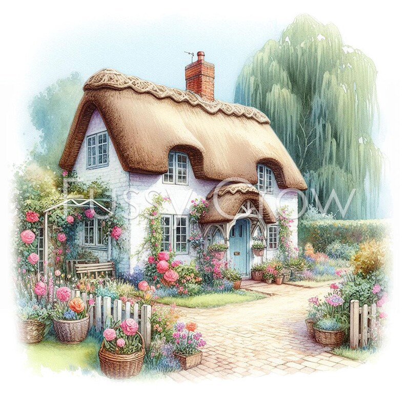 Thatched Cottage Clipart, 13 High Quality Jpgs, Watercolour English ...