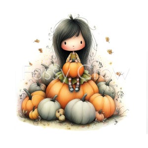 Pumpkin Kid Clipart, 12 High Quality Watercolour Cute Autumn Harvest ...