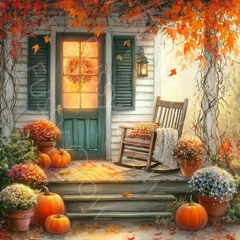 Autumn Farmhouse Porch Clipart 10 High Quality Watercolour Rustic Fall ...