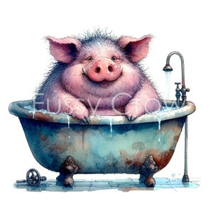 Pig in A Bathtub Clipart, 15 High Quality Jpgs, Funny Farm Animal ...
