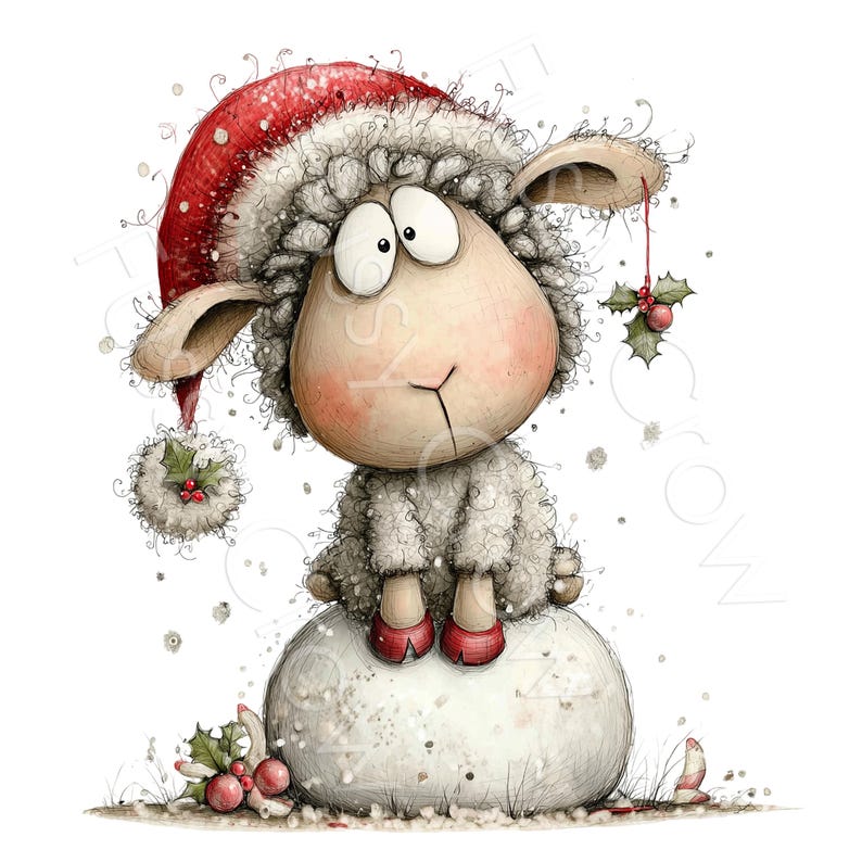 Funny Christmas Sheep Clip Art, Watercolour Whimsical Holiday Animal ...
