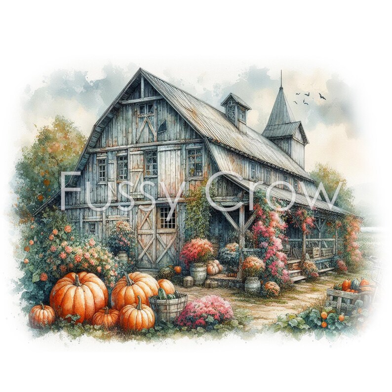 Autumn Farmhouse Clipart 10 High Quality Jpgs, Watercolour Rustic Fall ...